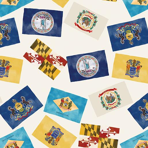 Mid-Atlantic Shop Hop Fabric - Flags on Cream – The Sewing Gallery