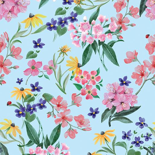 Mid-Atlantic Shop Hop Fabric - Flowers on Light Blue – The Sewing Gallery