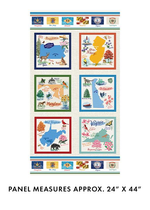 Mid-Atlantic Shop Hop Fabric - States Panel – The Sewing Gallery